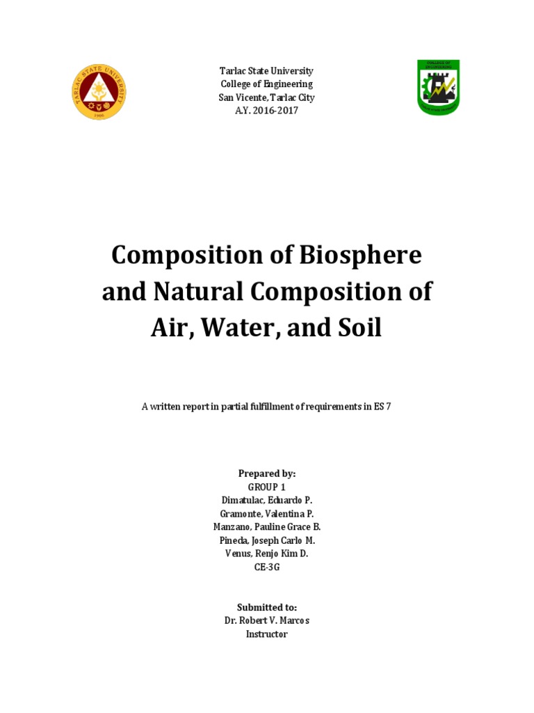 Composition of Biosphere and Natural Composition of Air, Water, and ...