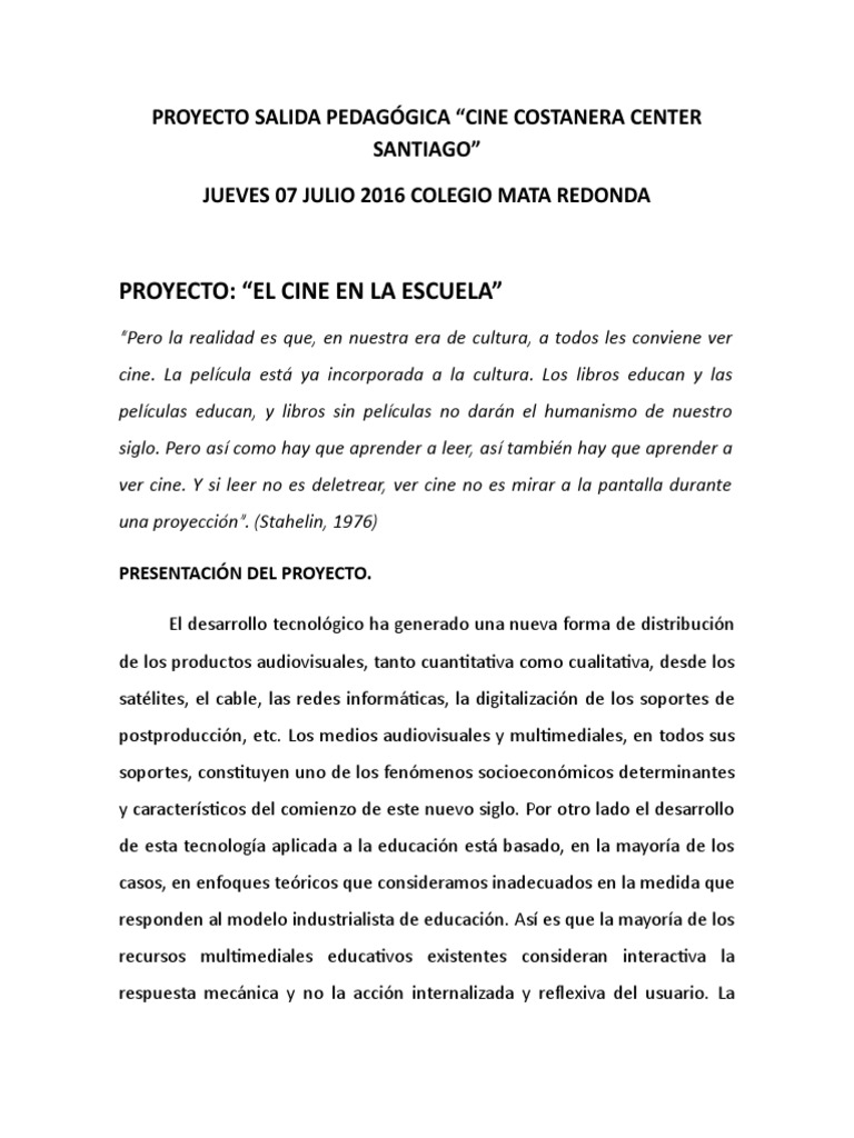 Proyecto Cine Costanera Center | PDF | Realidad | Aprendizaje