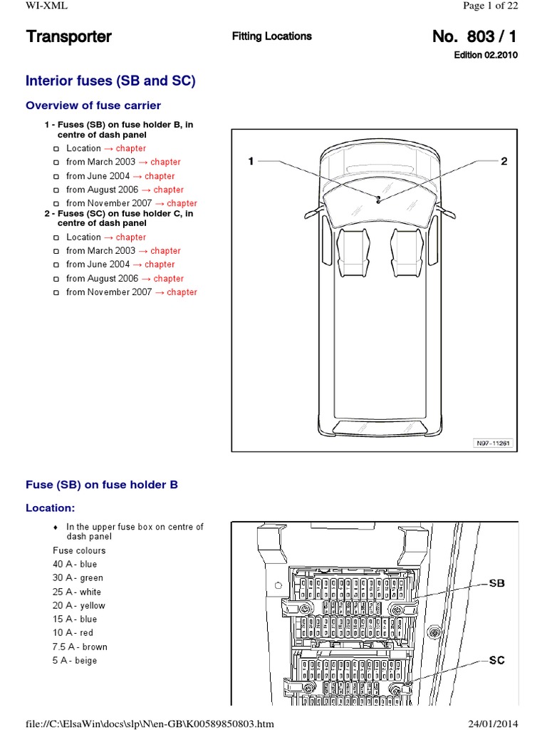 VW T5 Fuse Box Layout Guide | PDF | Headlamp | Fuse (Electrical)