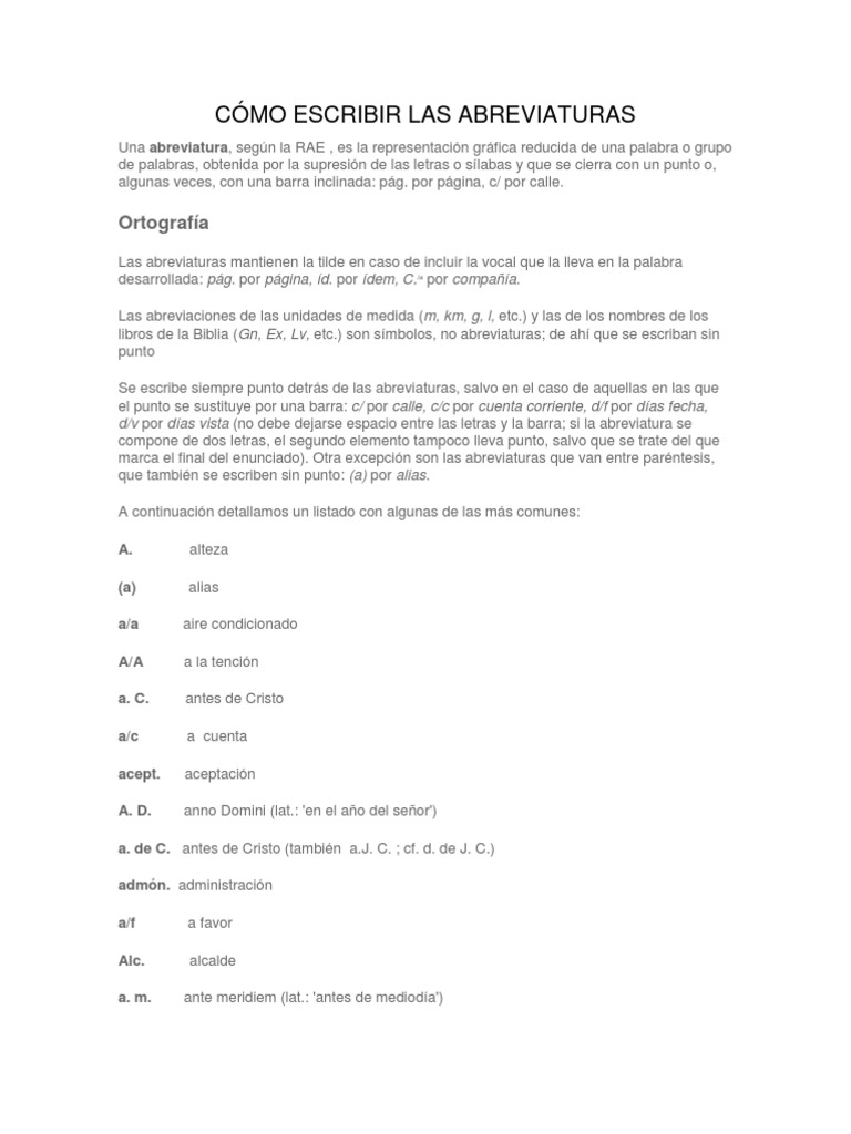 Cómo Escribir Las Abreviaturas | PDF | Lingüística | Referencia
