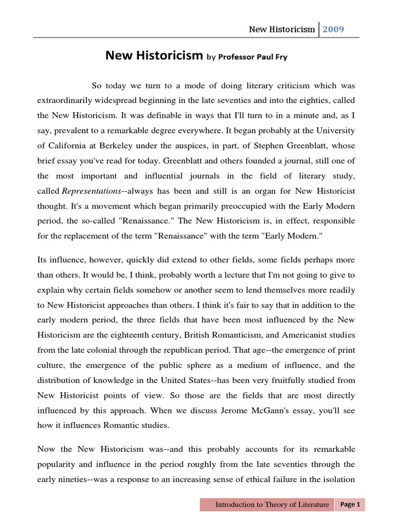 The New Historicism. Paul Fry | PDF | Deconstruction | Romanticism