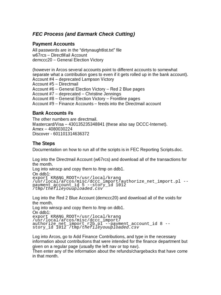 FEC Process (And Earmark Check Cutting) : Payment Accounts | PDF ...