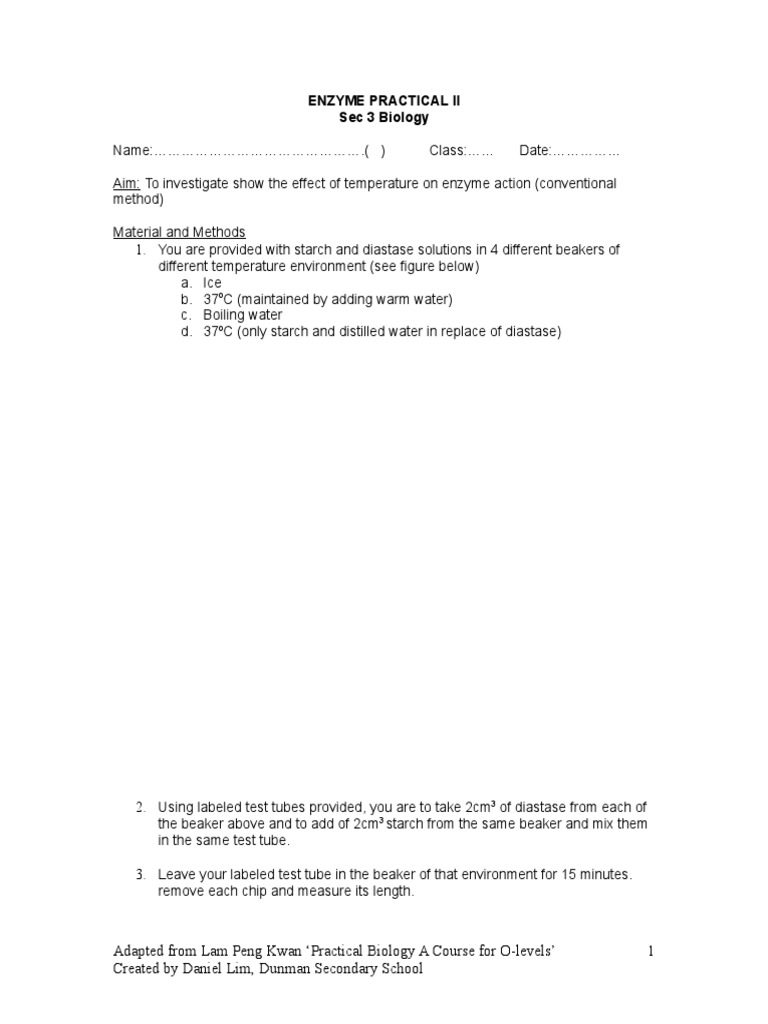 Enzyme Practical 2 - Effect of Temperature | PDF