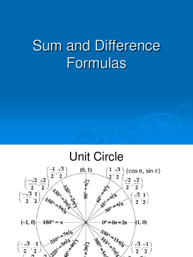 Sum And Difference Formulas PDF Trigonometric Functions Sine