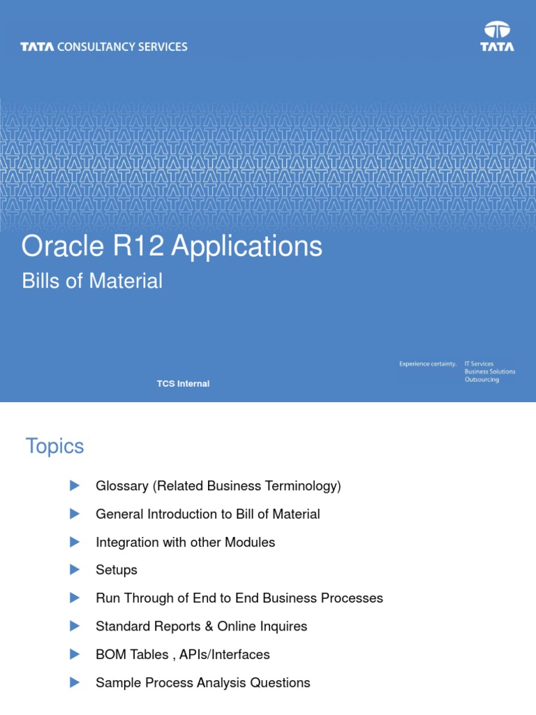 R12 Oracle Bills of Material Ver1 0 | PDF | Industries | Production And Manufacturing