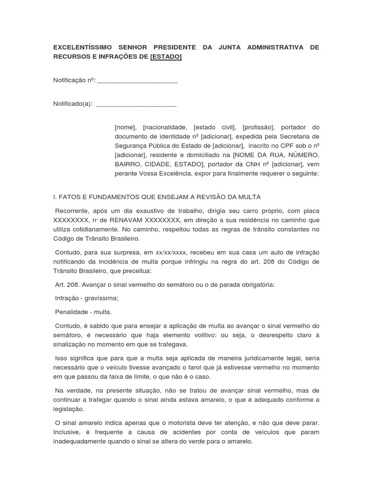 Modelo Recurso Multa | PDF | Tráfego | Semáforo