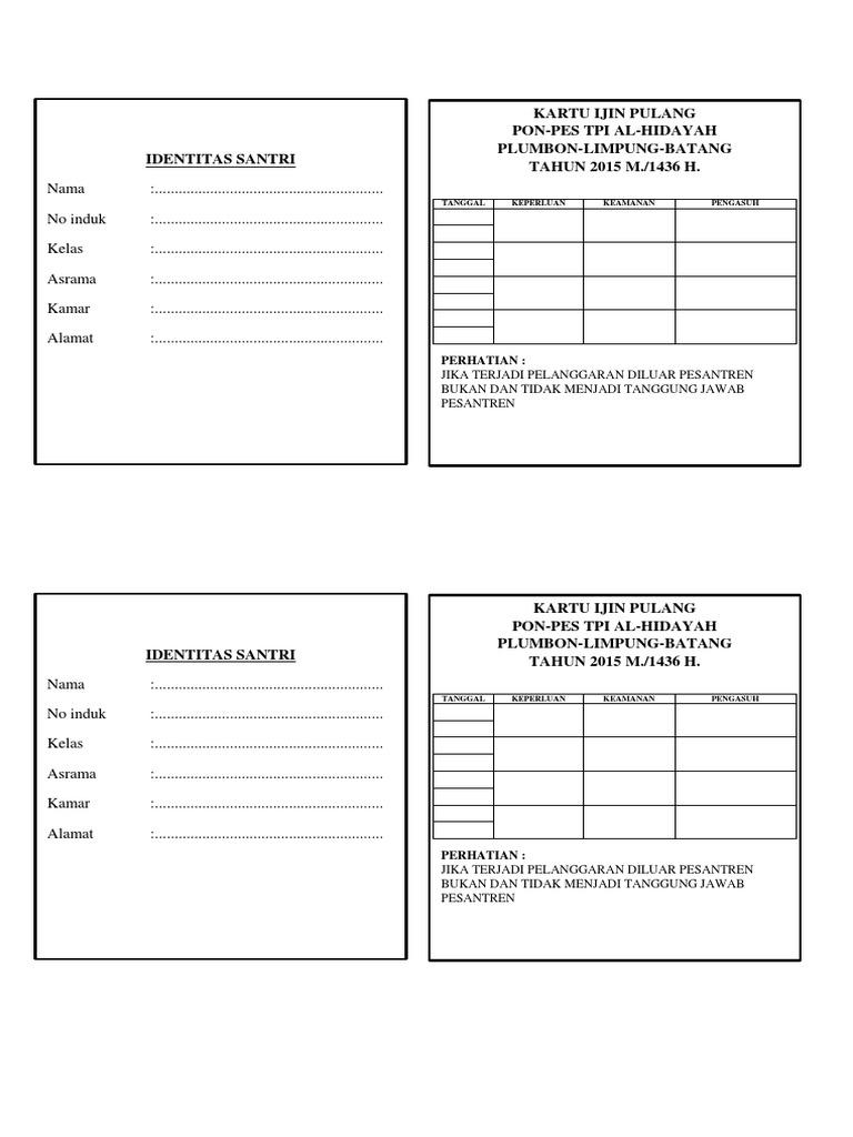 Kartu Ijin Pulang | PDF