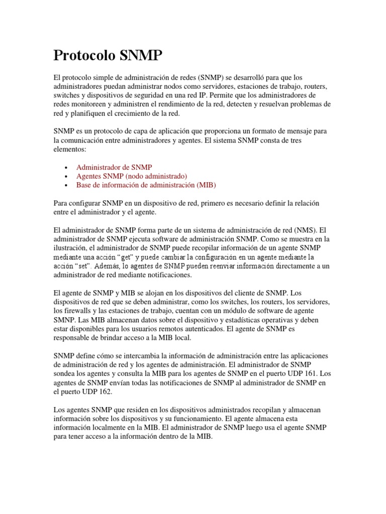 Protocolo SNMP | PDF | Conmutador de red | Red de computadoras