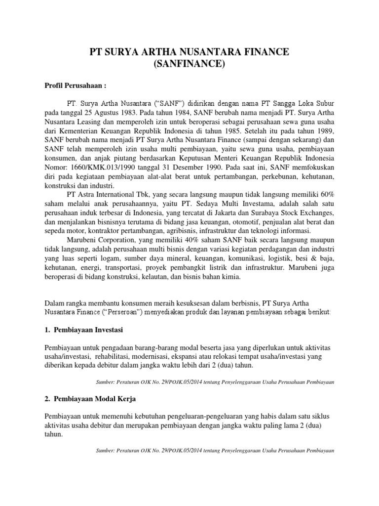 PT Surya Artha Nusantara Finance | PDF