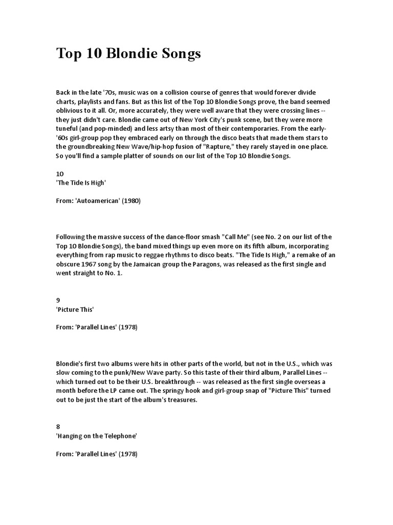 Blondie Songs | PDF | Hip Hop Music | Popular Music