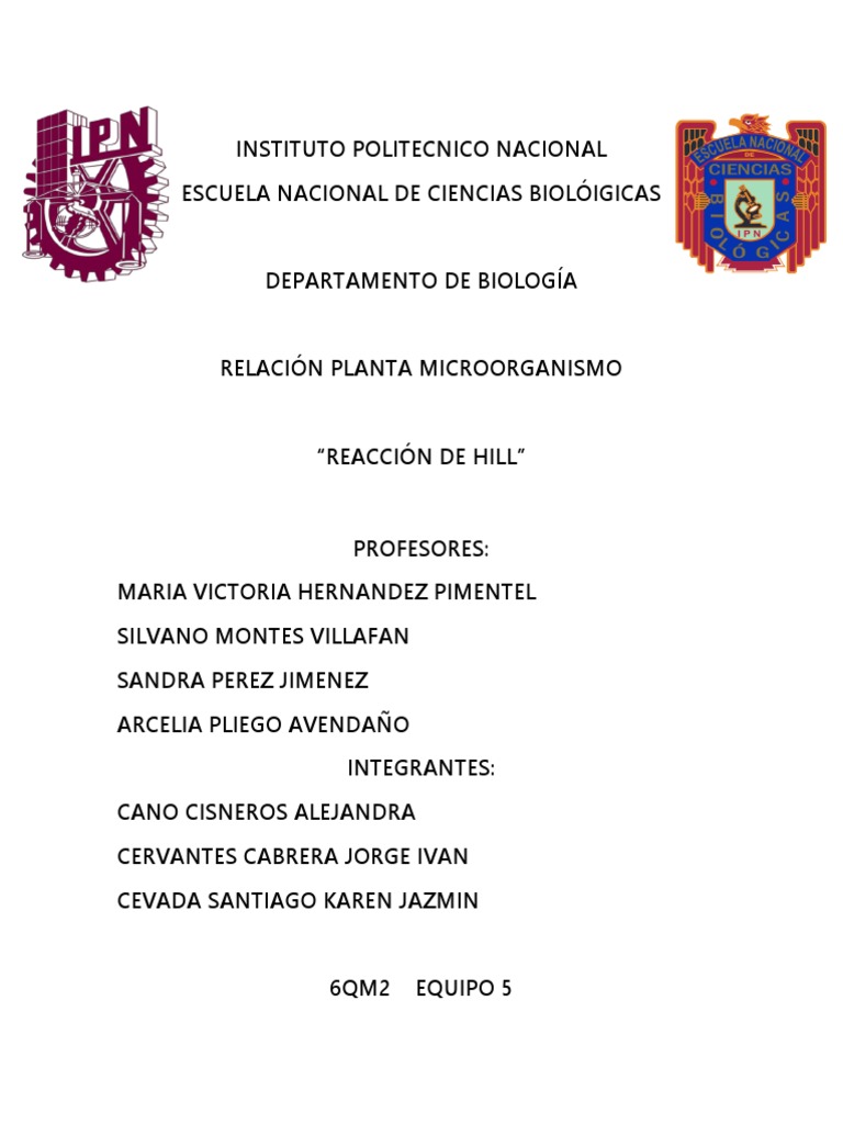 Reacción de Hill en Fotosíntesis | PDF | Fotosíntesis | Cadena de ...