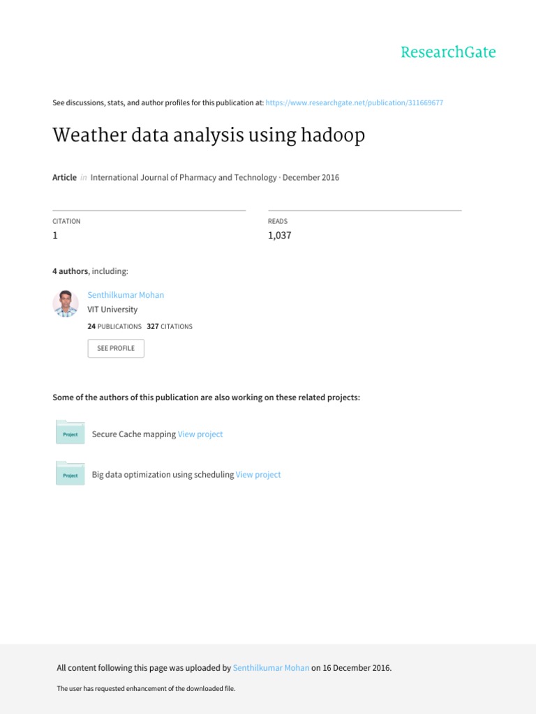 Weather Data Analysis Using Had Oop | Download Free PDF | Apache Hadoop | Map Reduce