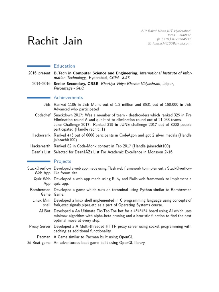 Rachit Jain: Education | PDF | Web Application | Areas Of Computer Science