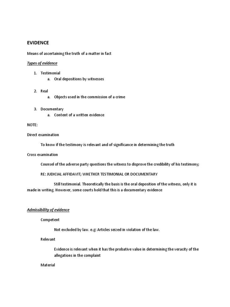 Types of Evidence | PDF | Affidavit | Witness