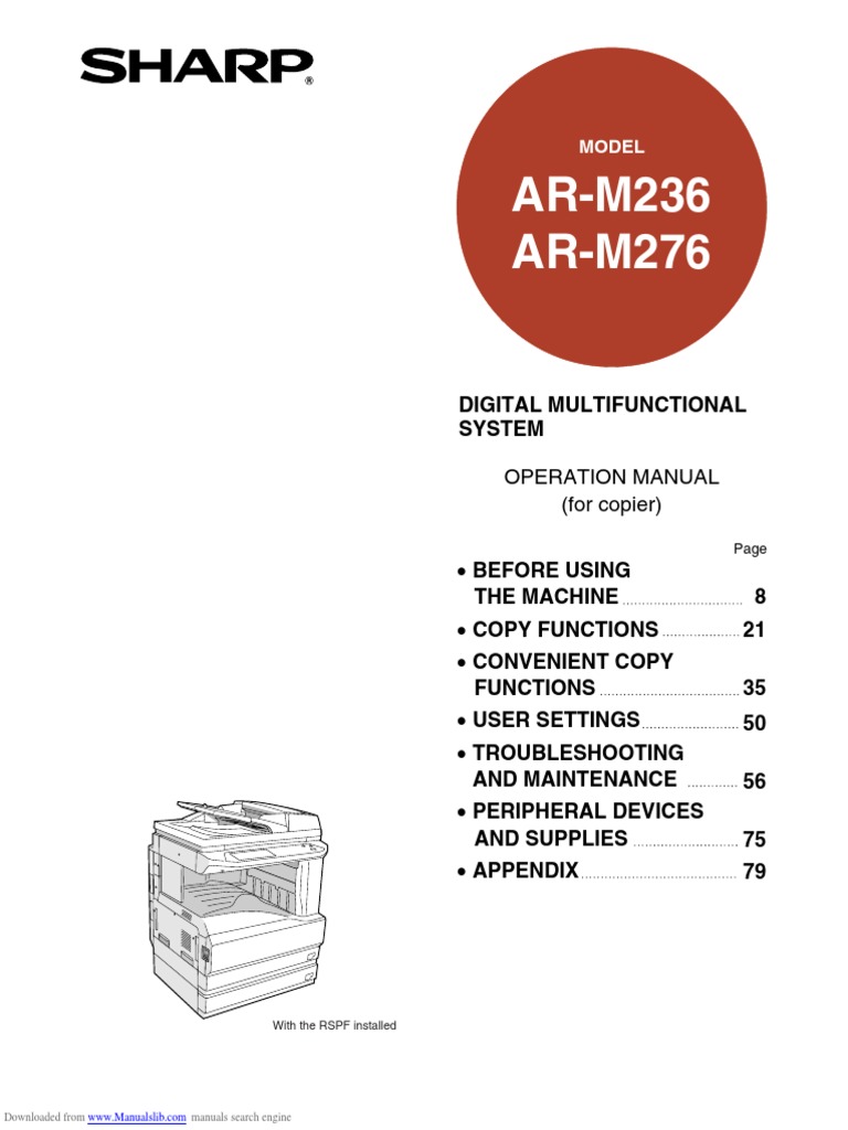 AR-M236 AR-M276: Digital Multifunctional System | PDF | Fax | Image Scanner