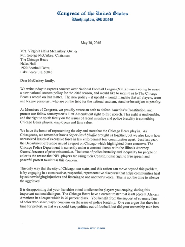 Letter To Chicago Bears | PDF | National Football League | American ...