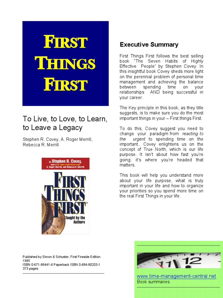 First Things First | PDF | Conscience | Goal