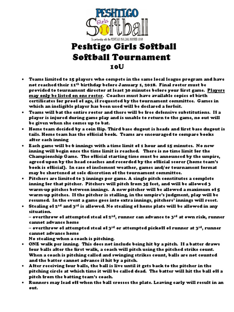 10U Peshtigo Girls Softball Rules | PDF