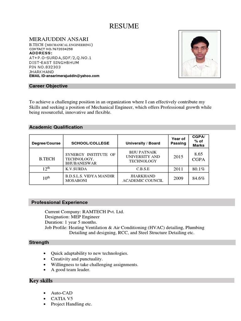 Mechanical Engineer Resume of Merajuddin Ansari | PDF | Science And Technology | Business