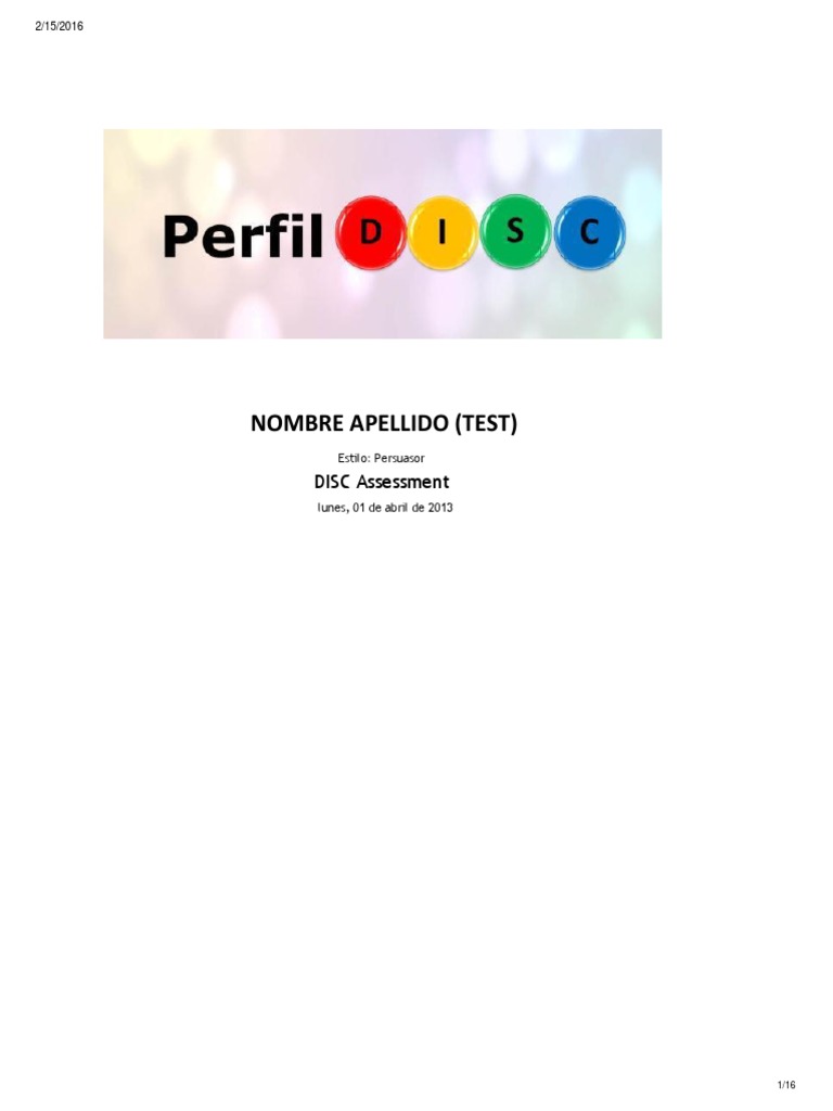 Perfil Disc Liderazgo Sample Report | PDF | Toma de decisiones | Liderazgo