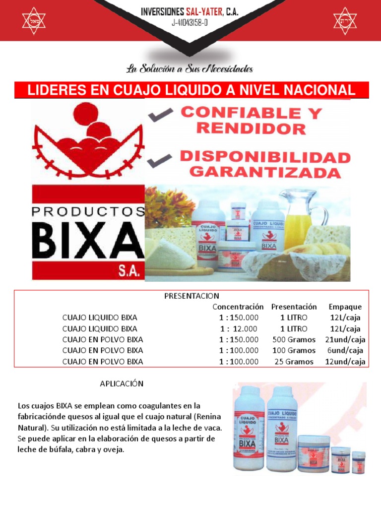 Ficha Tecnica Bixa Salyater | PDF | Leche | Queso