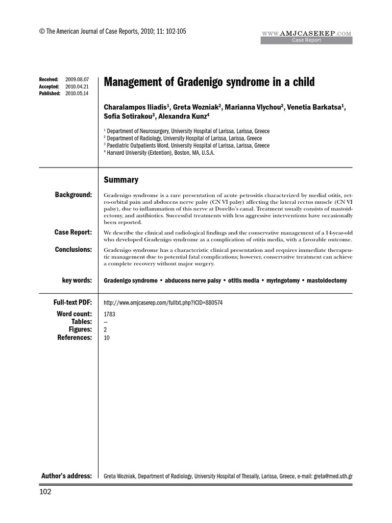 Management of Gradenigo Syndrome in A Child | Download Free PDF | Human ...