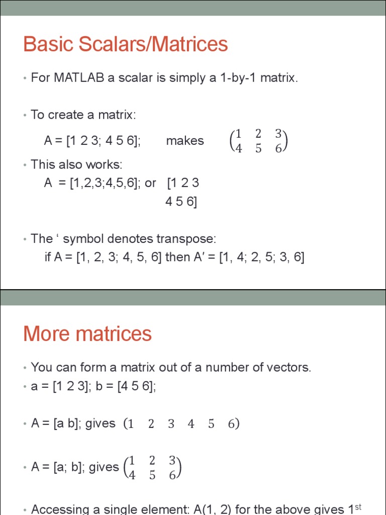 Matlab Summary | PDF | Matrix (Mathematics) | Mathematical Concepts