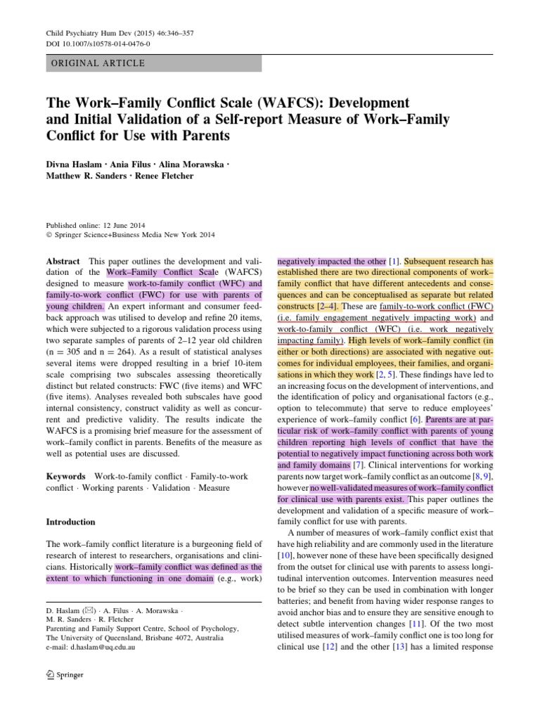 Validation of the Work-Family Conflict Scale | PDF | Validity ...