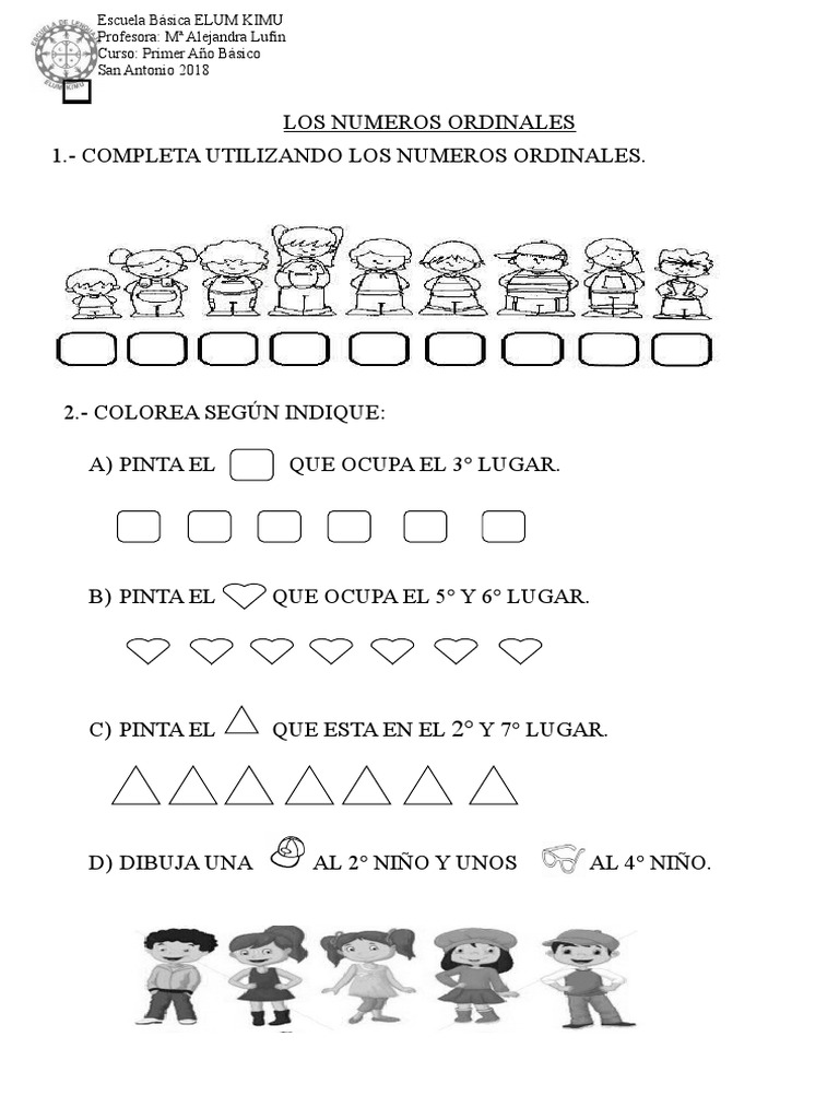 Numeros Ordinales Guia de Pintar | PDF | Enseñanza de matemática