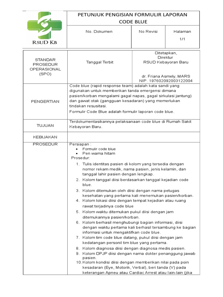 Spo Form Code Blue | PDF