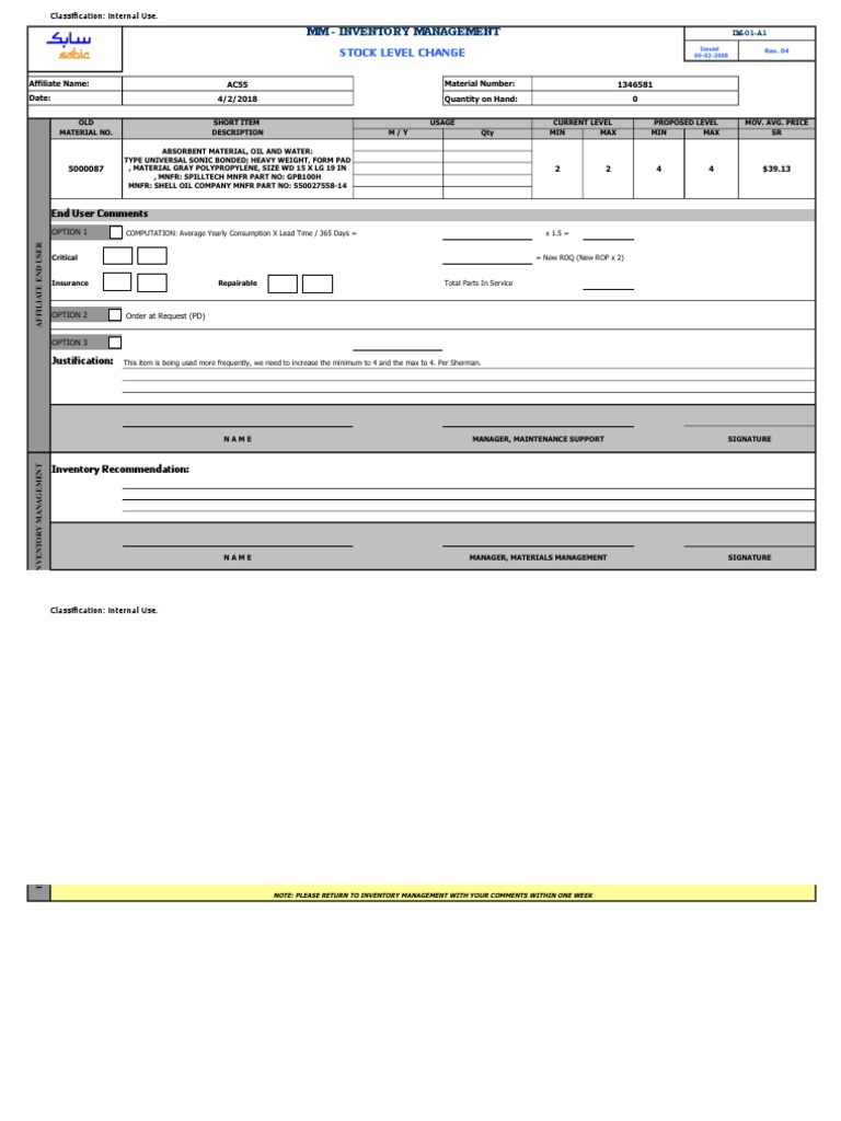 Inventory Management Stock Level Update | PDF | Inventory | Business