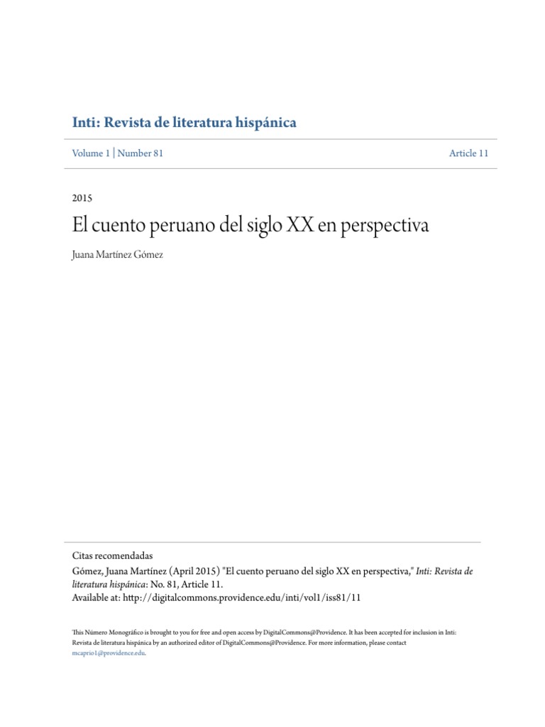 El Cuento Peruano Del Siglo XX en Perspectiva | PDF | Perú | Cuentos