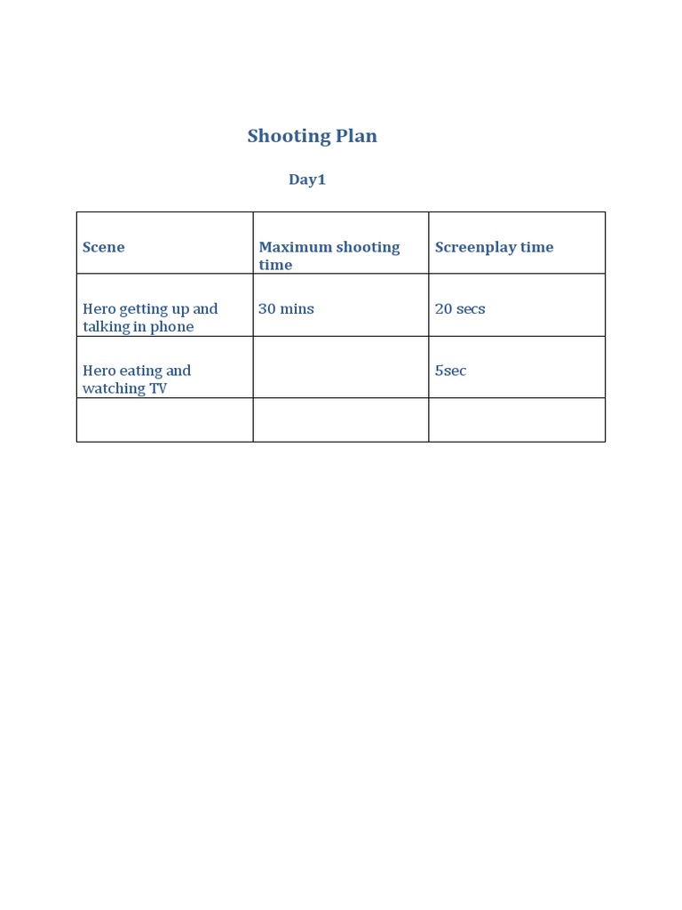 Shooting Plan: Hero Getting Up and Talking in Phone 30 Mins 20 Secs | PDF