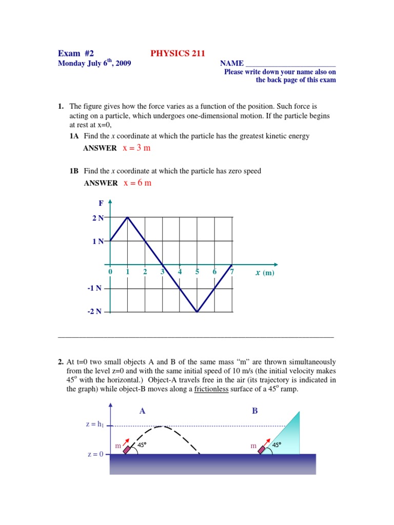 2009 2nd Exam Physics 211 Summer-Solution | PDF | Acceleration | Velocity