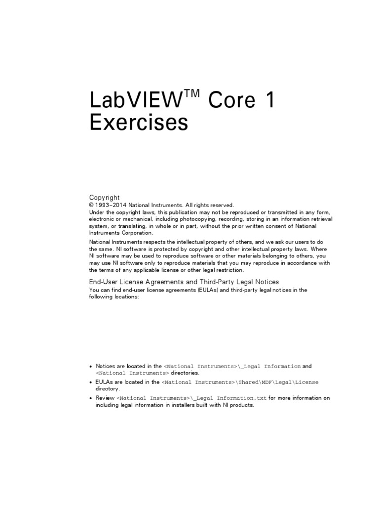 LabVIEW Core 1 Exercise Guide | Computing | Technology