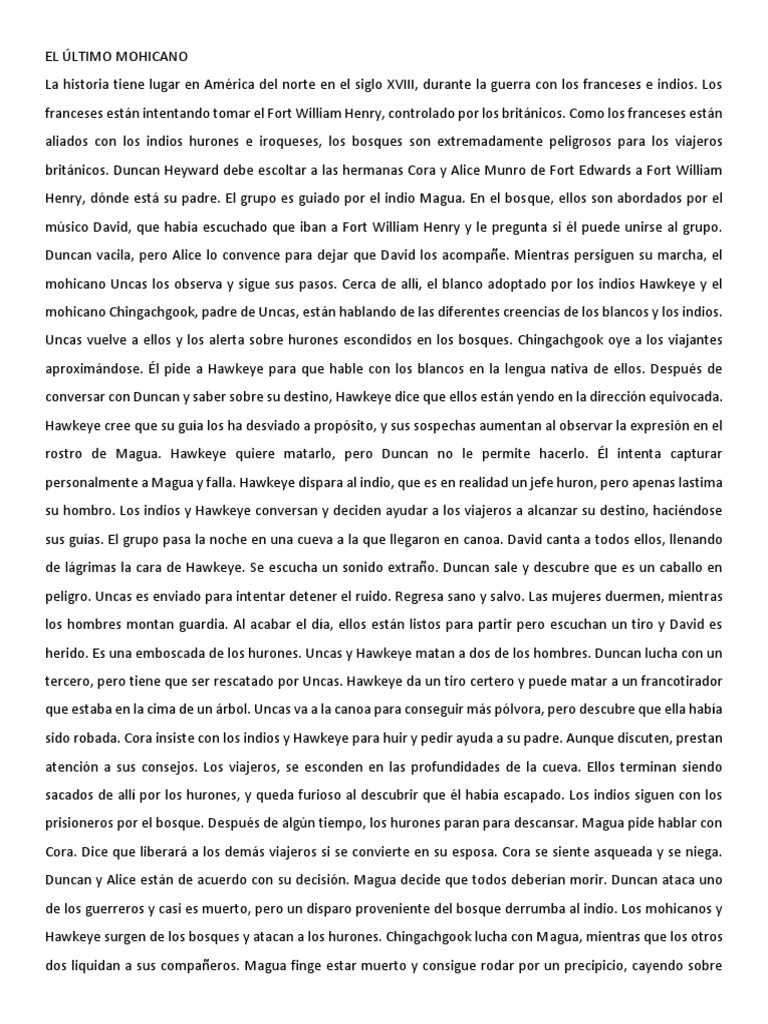El Ultimo Mohicano | PDF | El último de los mohicanos | Ocio