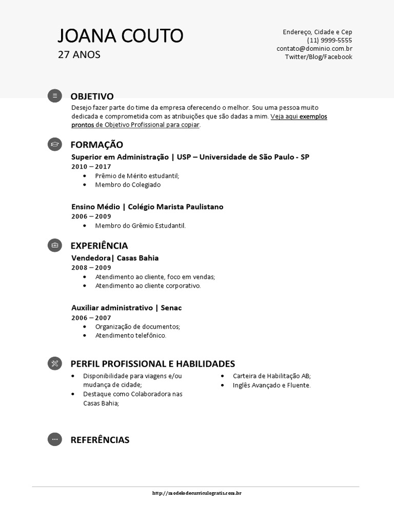 Modelo de Currículo Pronto Para Baixar e Preencher