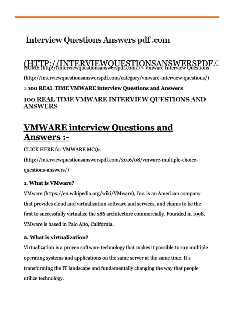 100 Real Time Vmware Interview Questions and Answers 2017 | PDF | Virtual Machine | V Mware