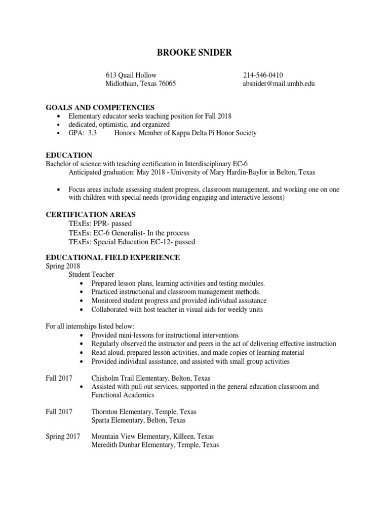 Brooke Snider: Goals and Competencies | PDF | Special Education | Teachers