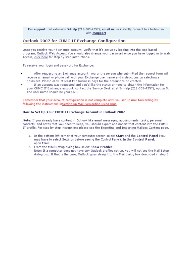 Outlook 2007 Setup for CUMC Staff | PDF | Microsoft Outlook ...