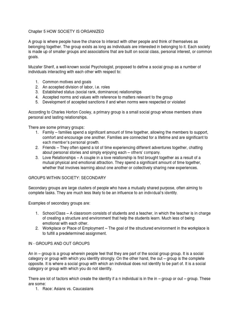 Chapter 5 How Society Is Organized | PDF | Social Group | Social Network