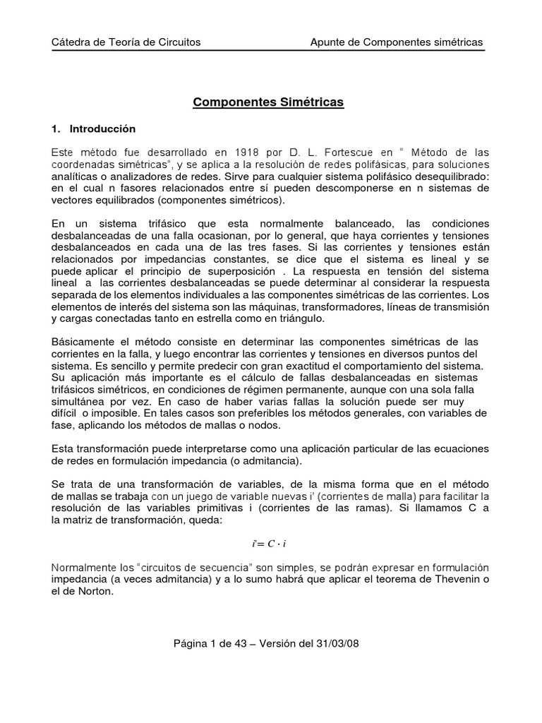 Componentes Simetricas | PDF | Corriente eléctrica | Impedancia eléctrica