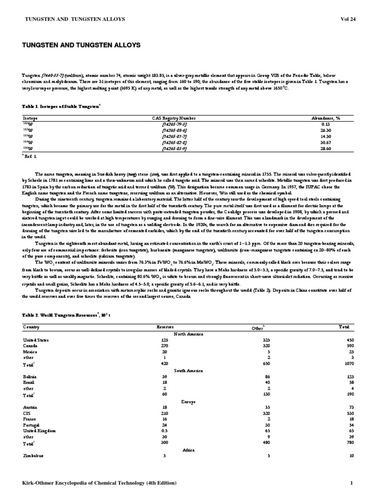 Tungsten and Tungsten Alloys Tungsten and Tungsten Alloys | PDF ...