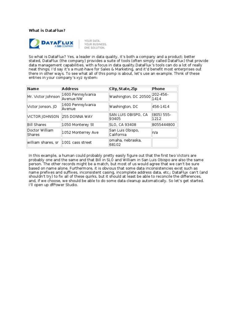 What is DataFlux and how can it improve data quality | PDF | Parsing | Data