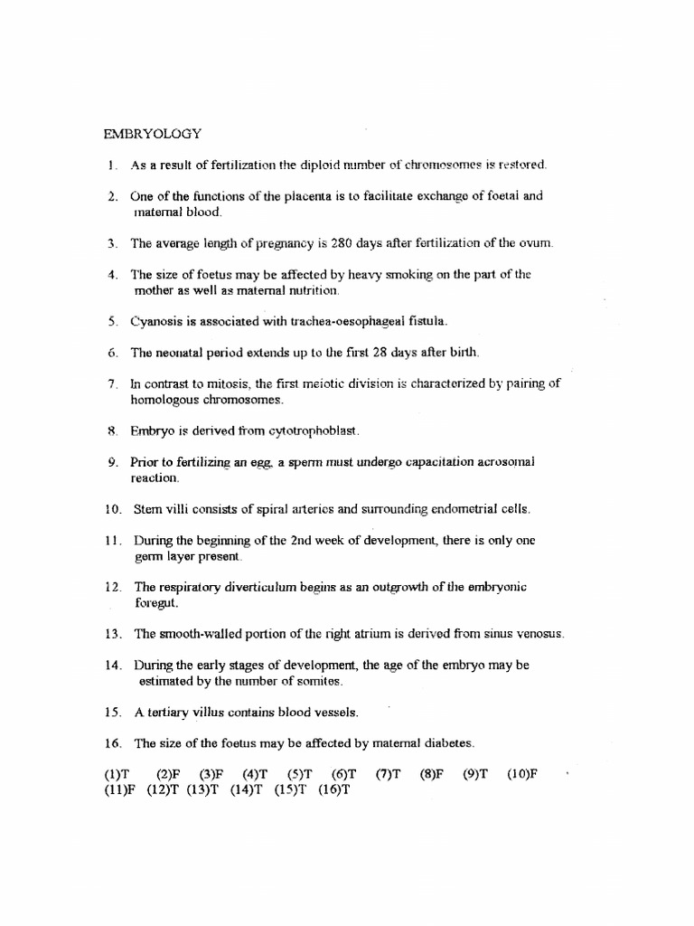 Embryology MCQs | Download Free PDF | Embryo | Vertebral Column