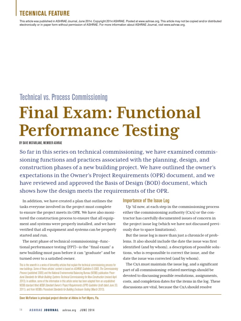 Final Exam: Functional Performance Testing: Technical vs. Process ...