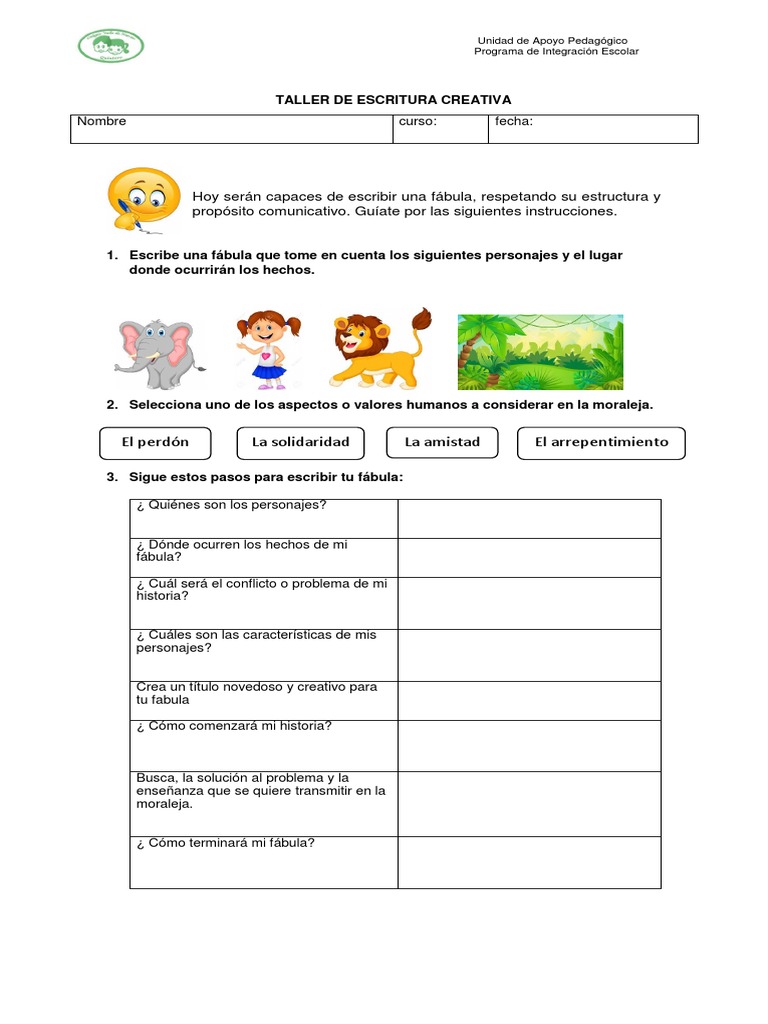 Taller Escritura Fábula | Fábula | Enseñando y aprendiendo