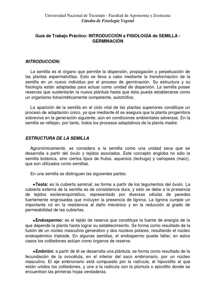 Guia Fisiolog A de La Semilla - Germinaci N 2015 | PDF | Germinación ...