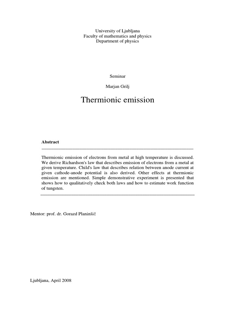 Thermionic Emission PDF | PDF | Photoelectric Effect | Electric Current