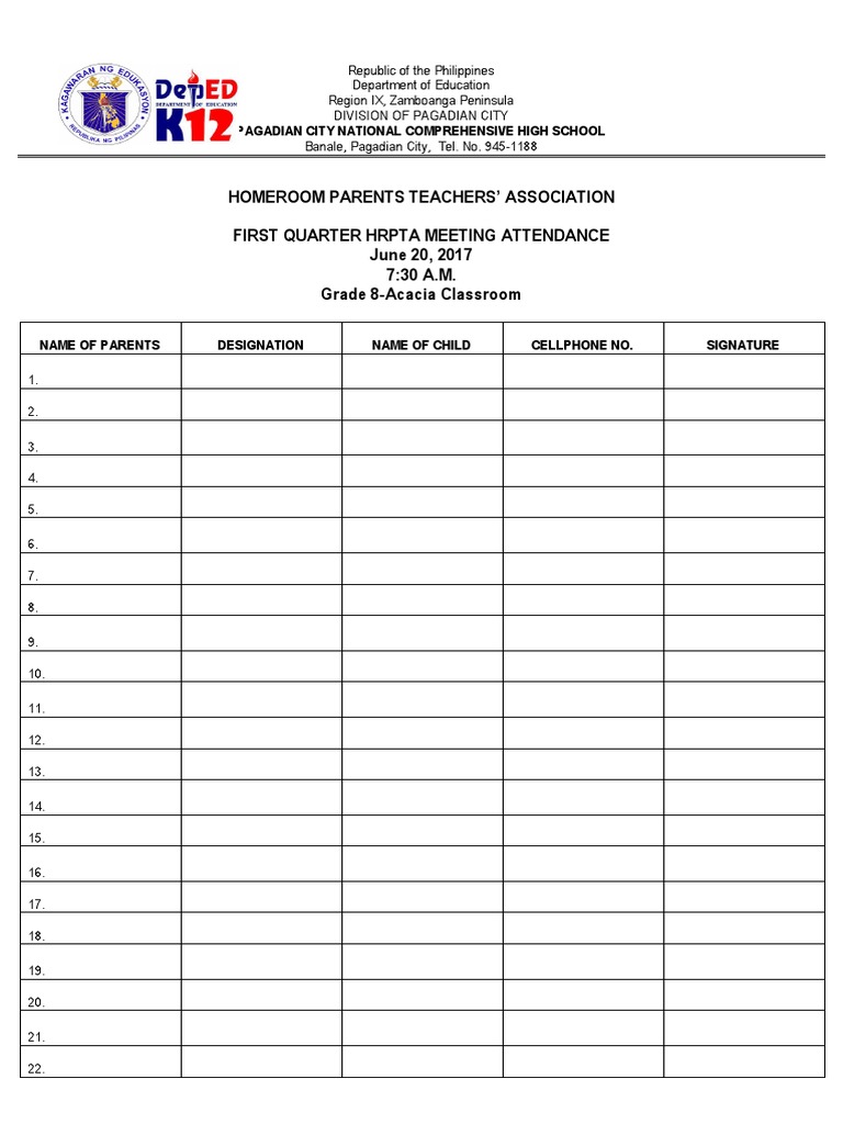 HRPTA Attendance | PDF | Learning | Schools